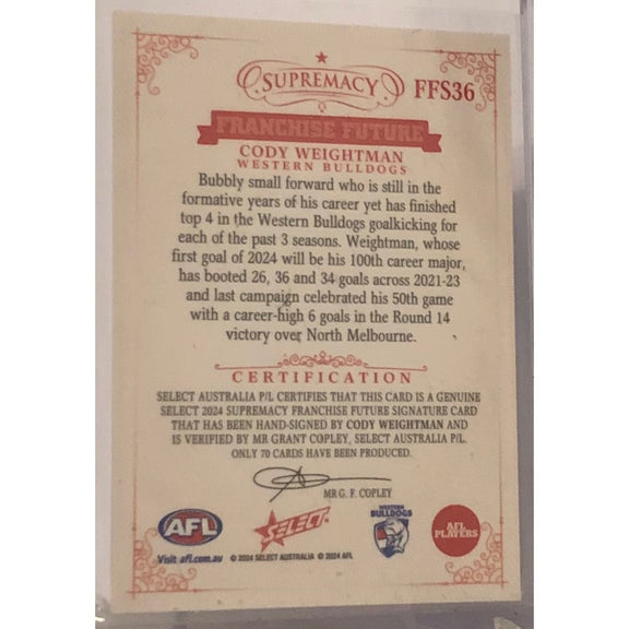 2024 SELECT AFL SUPREMACY Franchise Future Signature Cody Weightman 31 ...