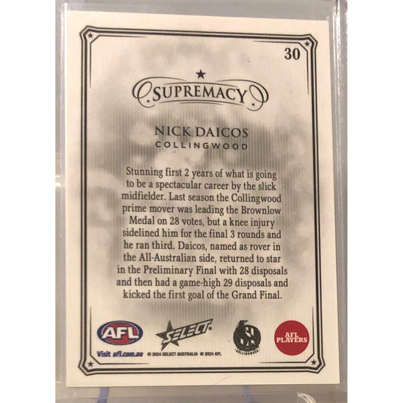 2024 SELECT AFL SUPREMACY Black Pearl Nick Daicos 29/35 – Sports Card Store