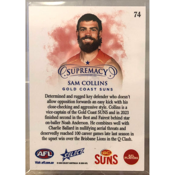 2024 SELECT AFL SUPREMACY Blue Portrait Sam Collins 33/65 – Sports Card ...