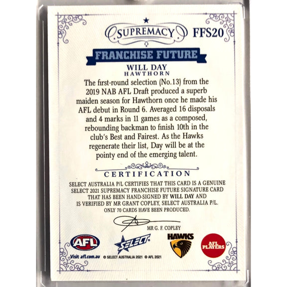 2021 SELECT AFL SUPREMACY Franchise Future Signature Will Day 16/70 ...